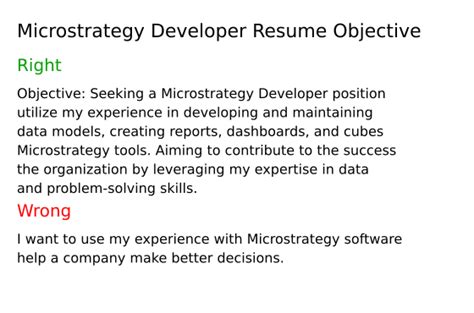 top 17 microstrategy developer resume objective examples