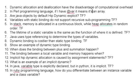 Solved Dynamic Allocation And Deallocation Have The Chegg