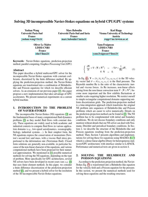 Hpc14 Solving Ns With Gpu Pdf Navierstokes Equations Fluid Dynamics