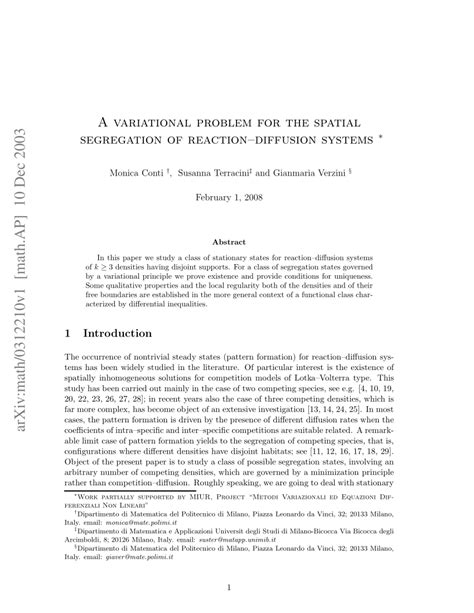 Pdf A Variational Problem For The Spatial Segregation Of Reaction Diffusion Systems