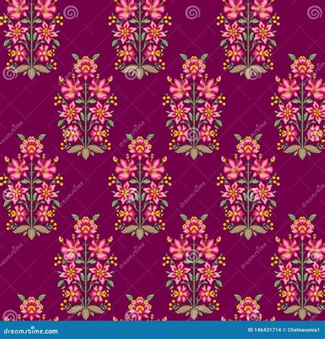 Seamless Mughal Floral Pattern With Marun Background Royalty Free Stock