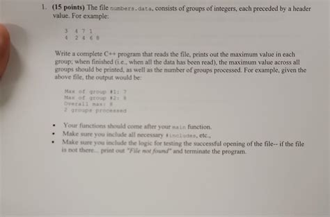 Solved 15 Points The File Numbers Data Consists Of Groups
