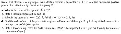 solved recall that element a of a group g with identity