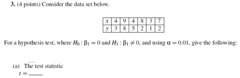 Solved 3 4 Points Consider The Data Set Below X 4 3 9 4