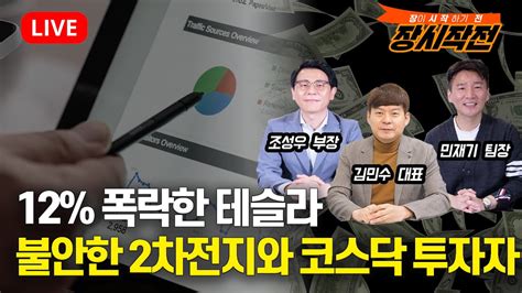 장시작전 테슬라 12 폭락했지만 뉴욕증시는 상승 2차전지 바닥 다지는 과정이 필요하다 Live1월 26일 김민수