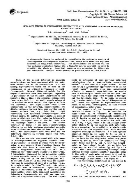 Pdf Spin Wave Spectra Of Ferromagnetic Superlattices With Nonuniaxial Single Ion Anisotropy