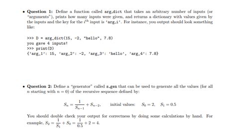Solved Question 1 Define A Function Called Arg Dict That