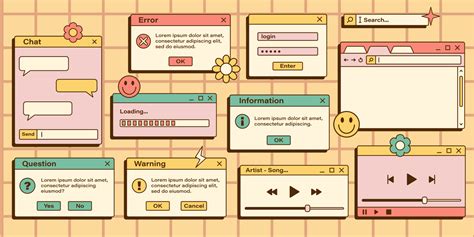 Vector Set Of Retro Vaporwave Computer Interface Vintage Browser And