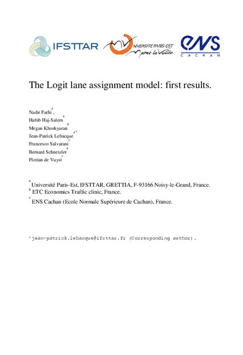 Pdf The Logit Lane Assignment Model First Results