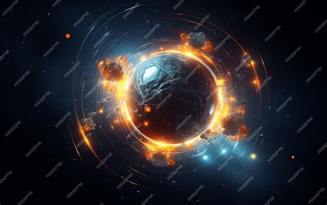 Premium Photo Glowing Spaceship Orbits Sphere In Deep Space
