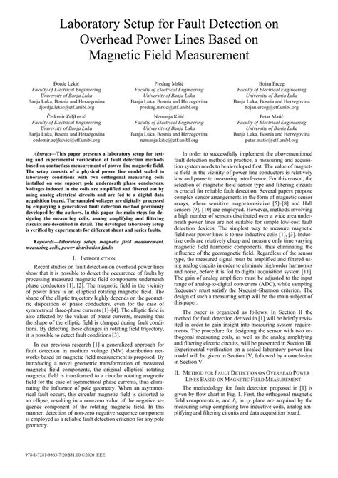 Pdf Laboratory Setup For Fault Detection On Overhead Power Lines Based On Magnetic Field