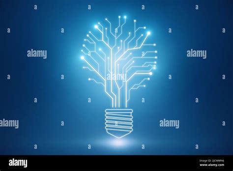 Technological Startup And Idea Concept With Glowing Graphic Light Bulb Microcircuit On Abstract