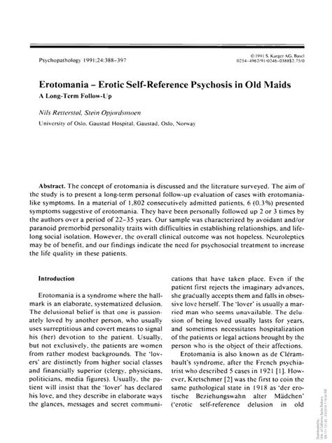 31erotomania Erotic Self Reference Psychosis In Old Maids A Long Term