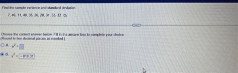 Solved Find The Sample Variance And Standard Deviation Chegg