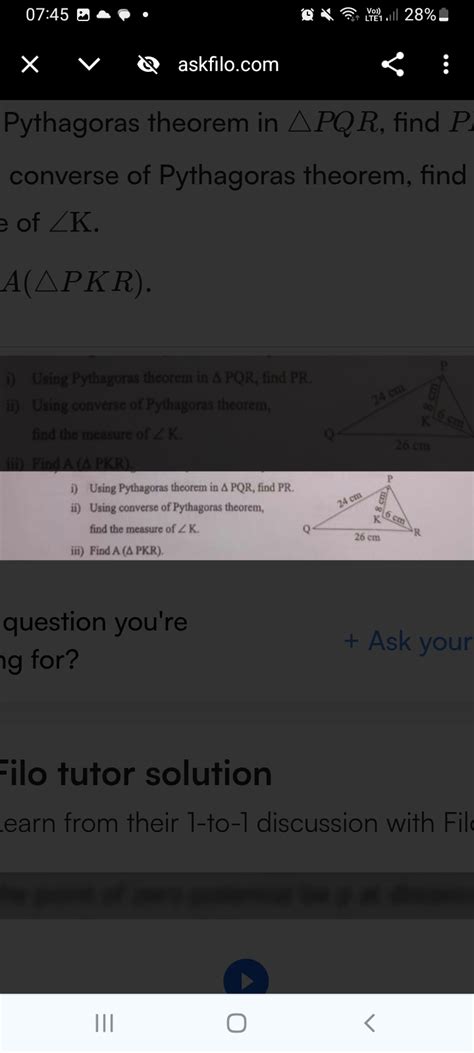 0745 Pythagoras Theorem In Triangle P Q R Find P Converse