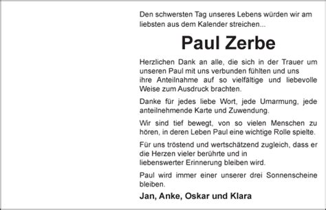 Traueranzeigen Von Paul Zerbe Trauer Anzeigen De