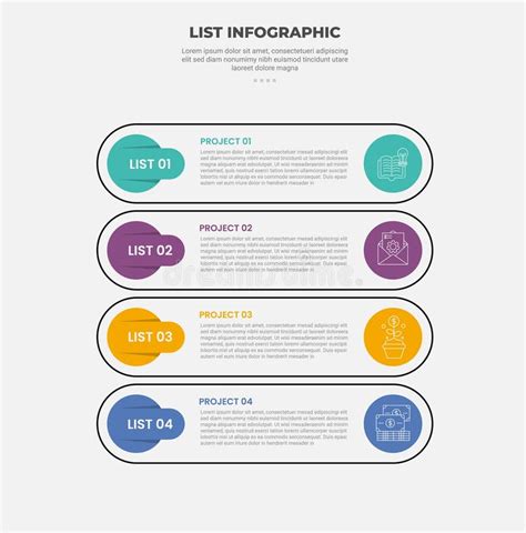 List Vertical Stacked Process Infographic Outline Style With 4 Point Template With Round