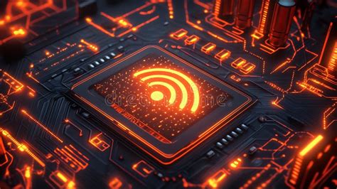 Futuristic Wi Fi Signal On Electronic Circuit Board Design Stock