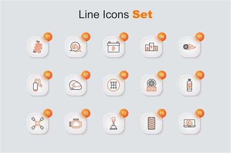 라인 레이싱 헬멧 자동차 타이어 휠 기어 시프터 엔진 점검 휠 렌치 아산화질소 및 아이콘을 설정합니다 벡터 경계 표지에 대한 스톡 벡터 아트 및 기타 이미지 Istock