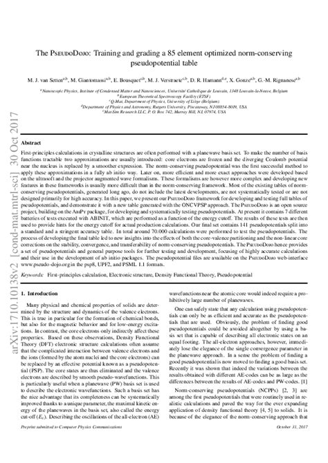 Pdf The Pseudodojo Training And Grading A 85 Element Optimized Norm