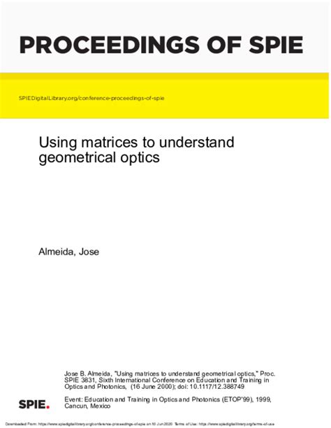 Pdf Using Matrices To Understand Geometrical Optics