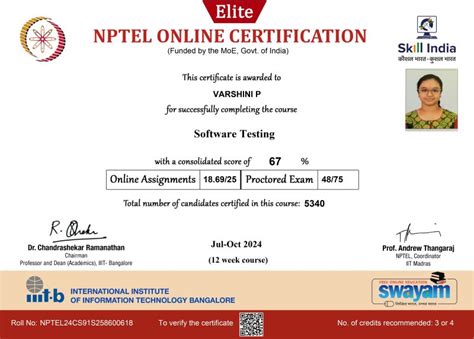 Varshini Prabakaran On Linkedin Nptel Softwaretesting