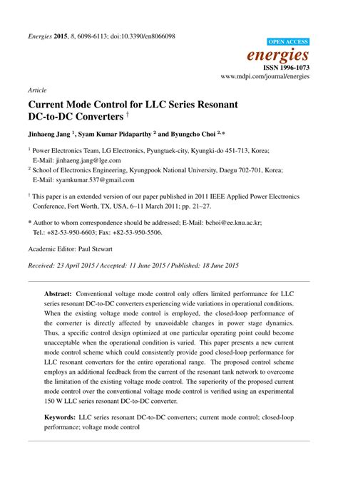 Pdf Current Mode Control For Llc Series Resonant Dc To Dc Converters
