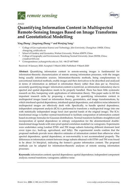 Pdf Quantifying Information Content In Multispectral Remote Sensing Images Based On Image
