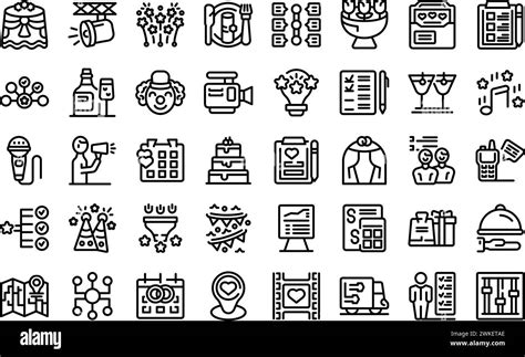 Event Planning Coordination Icons Set Outline Vector Agency Party Service Coordinator Stock