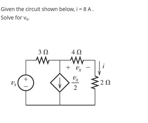 Solved Given The Circuit Shown Below I A Solve For Vs Chegg Com