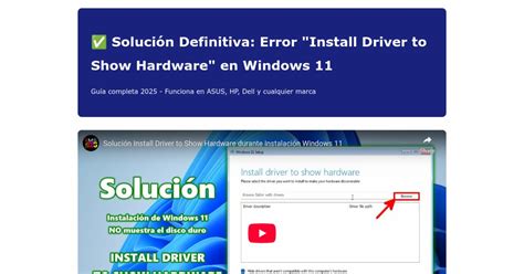 cómo solucionar el error install driver to show hardware en windows 11