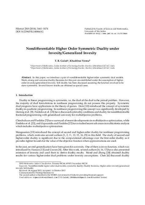 Pdf Nondifferentiable Higher Order Symmetric Duality Under Invexity