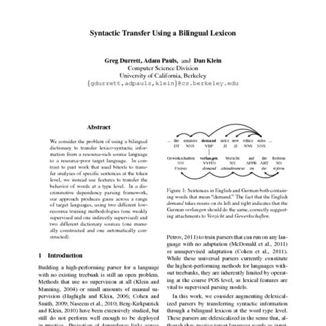 Syntactic Transfer Using A Bilingual Lexicon Acl Anthology