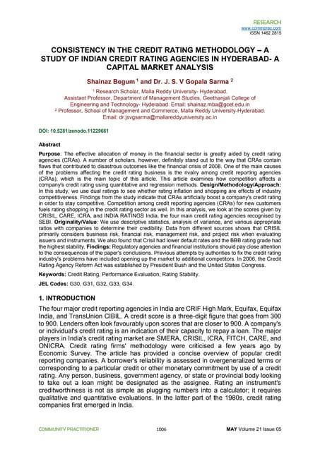 Consistency In The Credit Rating Methodology A Study Of Indian Credit