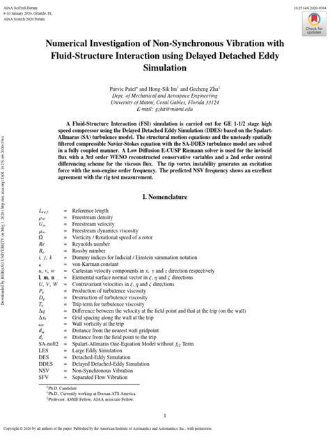 2020numerical Investigation Of Non Synchronous Vibration With Fluid Structure Interaction Using
