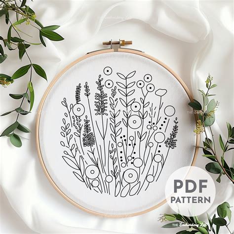 Meadow Of Wildflowers Hand Embroidery Pattern Wildflowers Pattern