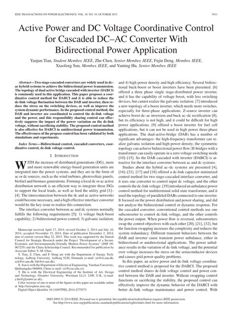 Pdf Active Power And Dc Voltage Coordinative Control For Cascaded Dcac Converter With