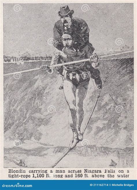 Vintage Illustration of Blondin Carrying a Man Across Niagara Falls 30 June 1859 Editorial Stock ...