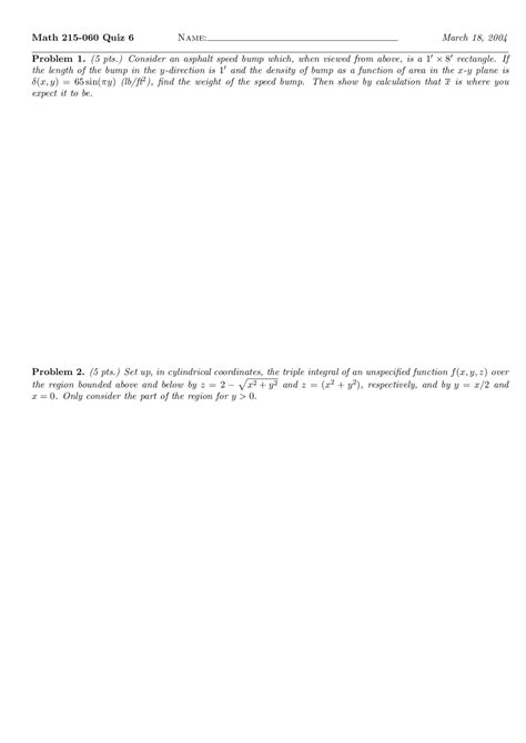 quiz 6 review questions calculus iii math 215 docsity