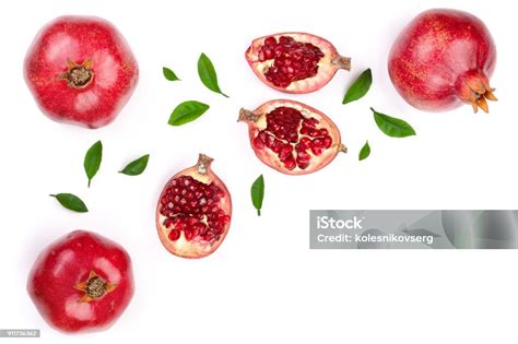 석류 잎 복사 공간 텍스트와 흰색 배경에 고립 최고의 볼 수 있습니다 평면 위치 패턴 3에 대한 스톡 사진 및 기타 이미지 3 3가지 개체 건강한 생활방식 Istock