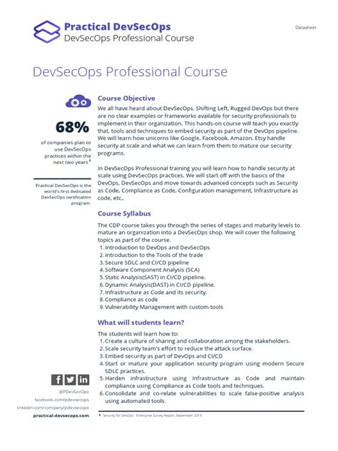 Devsecops Professional Datasheet V15 Detailed Pdf Test Assessment Vulnerability Computing