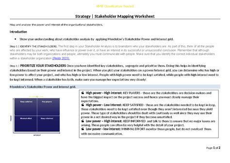 Stakeholder Mapping Worksheet 23 2 Rmit Classification Trusted Strategy Stakeholder Mapping