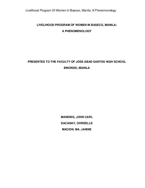 Pdf Livelihood Program Of Women In Baseco Manila A Phenomenology