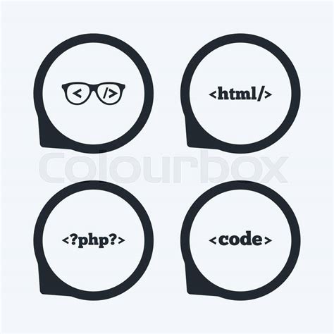 Programmer Coder Glasses Icon Html Markup Language And Php Colourbox