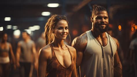 Premium Ai Image Muscular Man And Woman Posing Over Gym Background