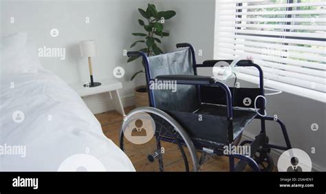 Image Of User Icons Over Hospital Bed With Wheelchair Medicine And