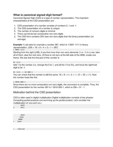 Canonical Signed Digit Format What Is Canonical Signed Digit Format