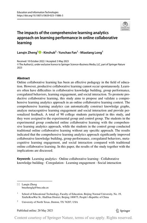 The Impacts Of The Comprehensive Learning Analytics Approach On