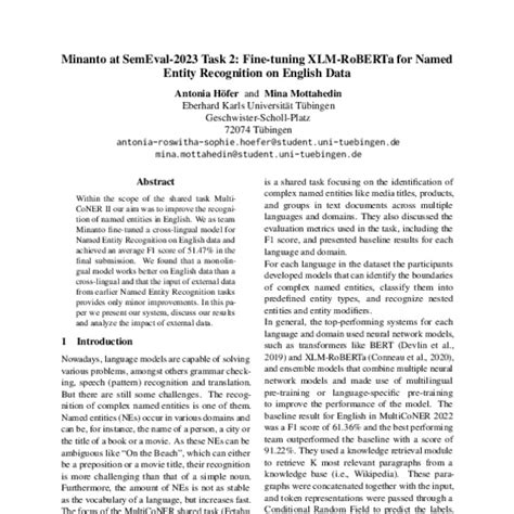 Minanto At Semeval 2023 Task 2 Fine Tuning Xlm Roberta For Named Entity Recognition On English