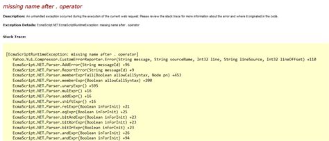 Ramblings Of A Crazy DotNet Woman How To Solve Missing Name After Operator When Using YUI